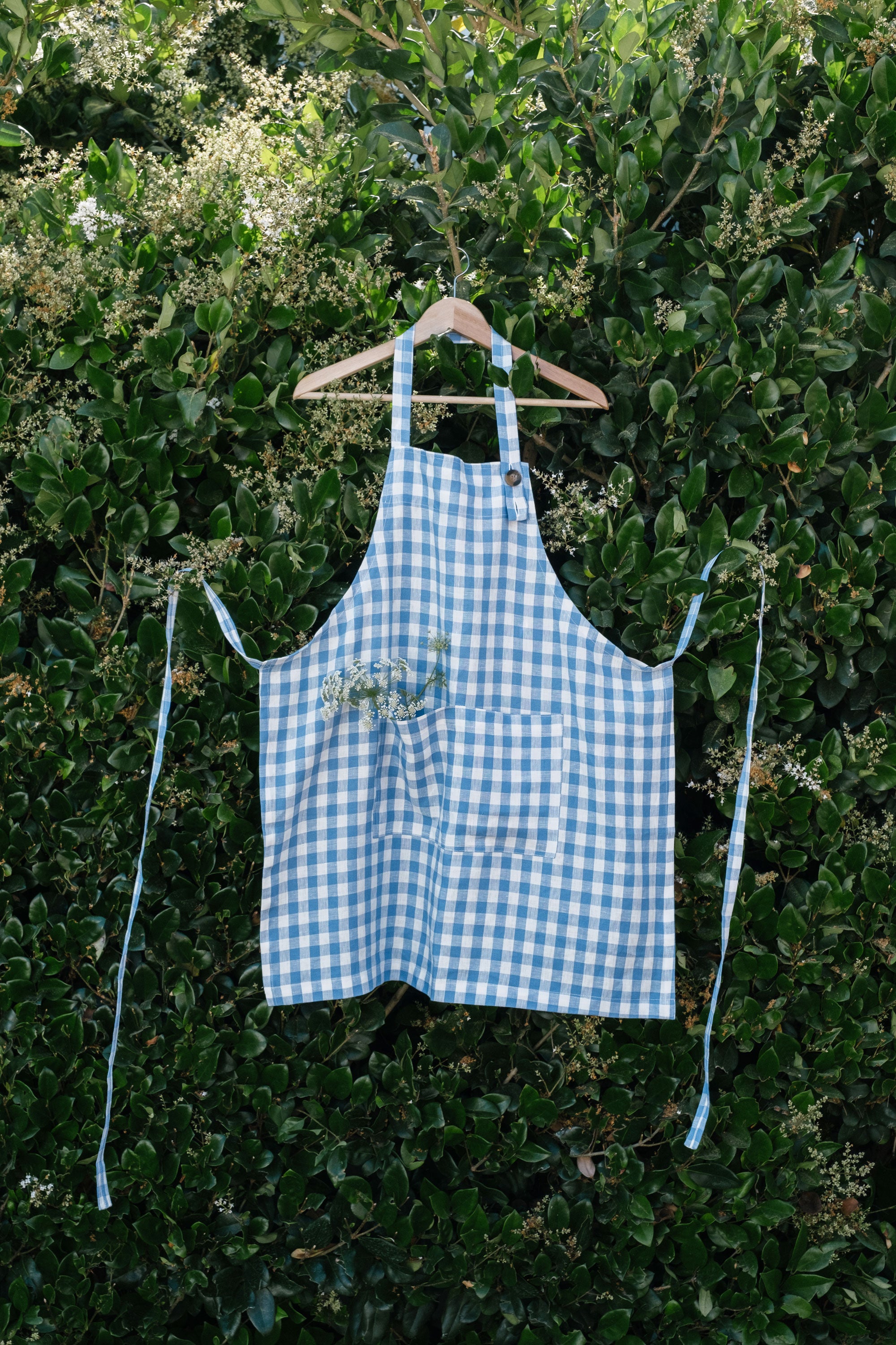 Whimsy + Row Linen Apron - Blue Gingham | Garmentory