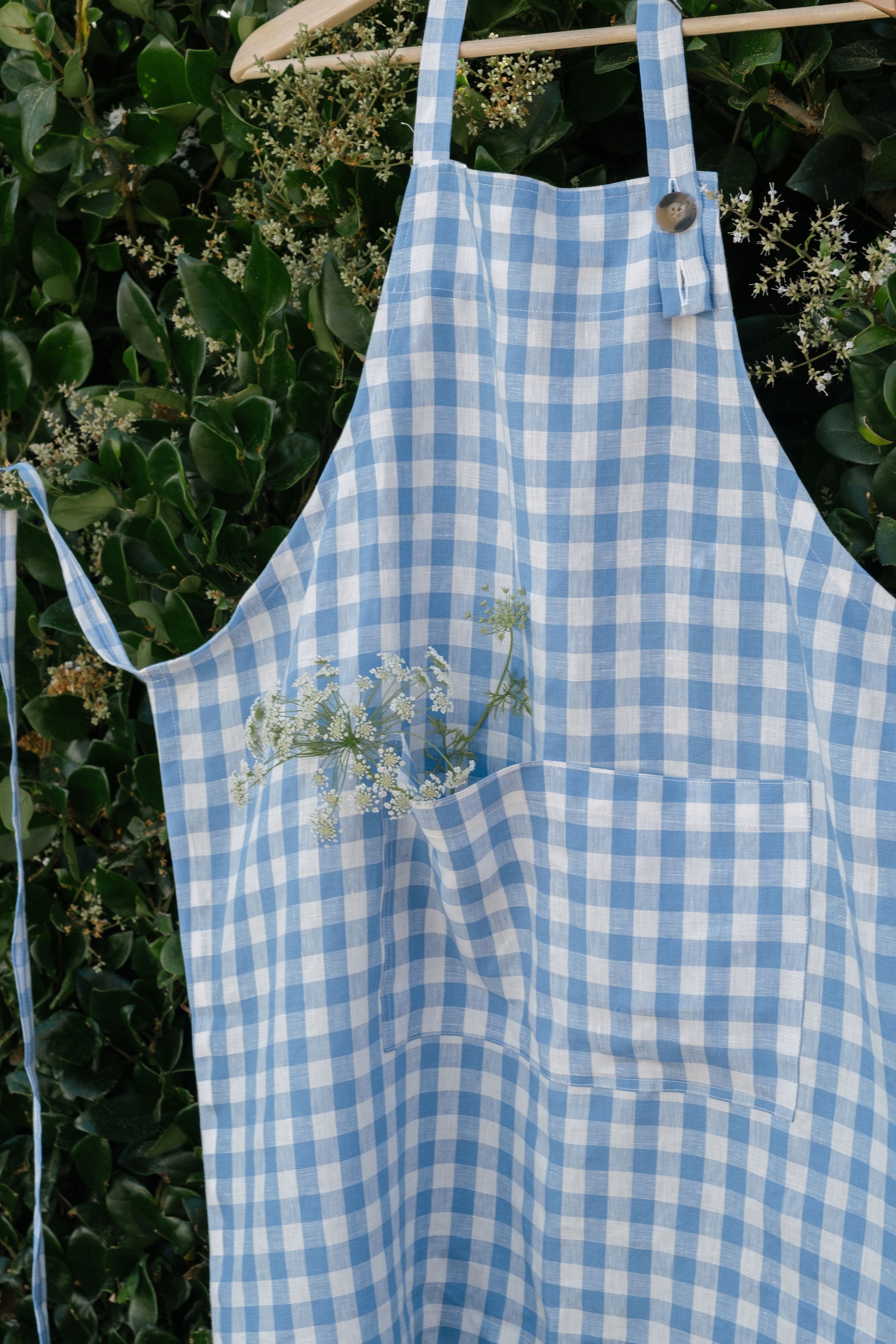 Whimsy + Row Linen Apron - Blue Gingham | Garmentory