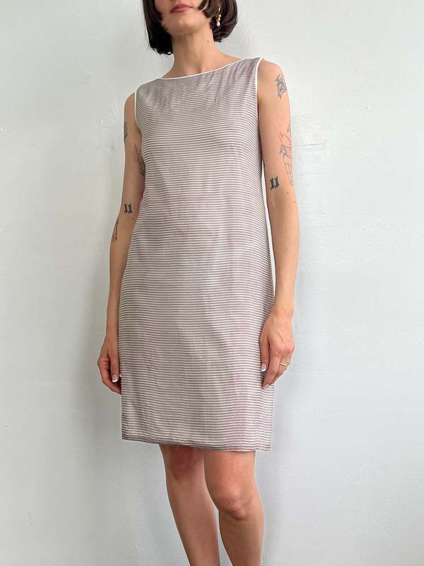 Vintage Jil Sander Silk Stripe Pattern Dress - Grey/White | Garmentory
