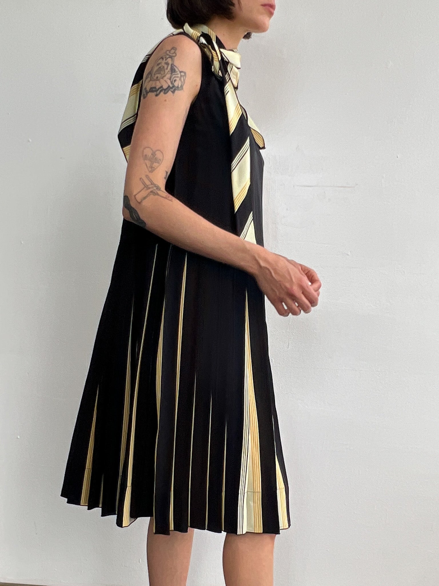 Vintage Marc Jacobs Silk Stripe + Pleated Dress - Black/White | Garmentory