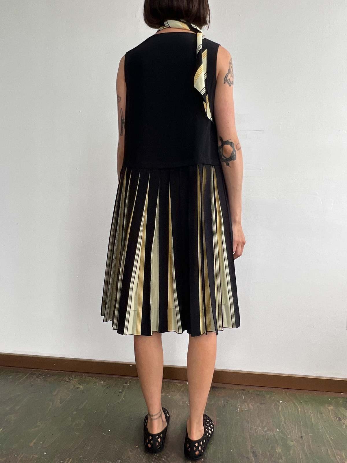 Vintage Marc Jacobs Silk Stripe + Pleated Dress - Black/White | Garmentory
