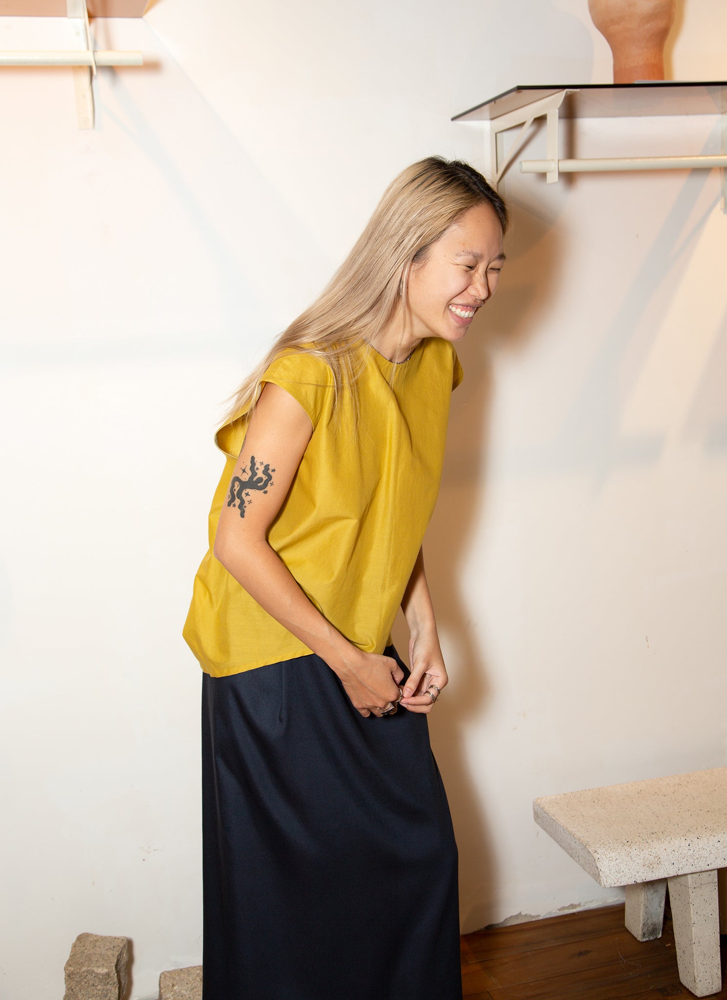 KAAREM Lotus Layered Folded Back Top - Mustard Yellow | Garmentory