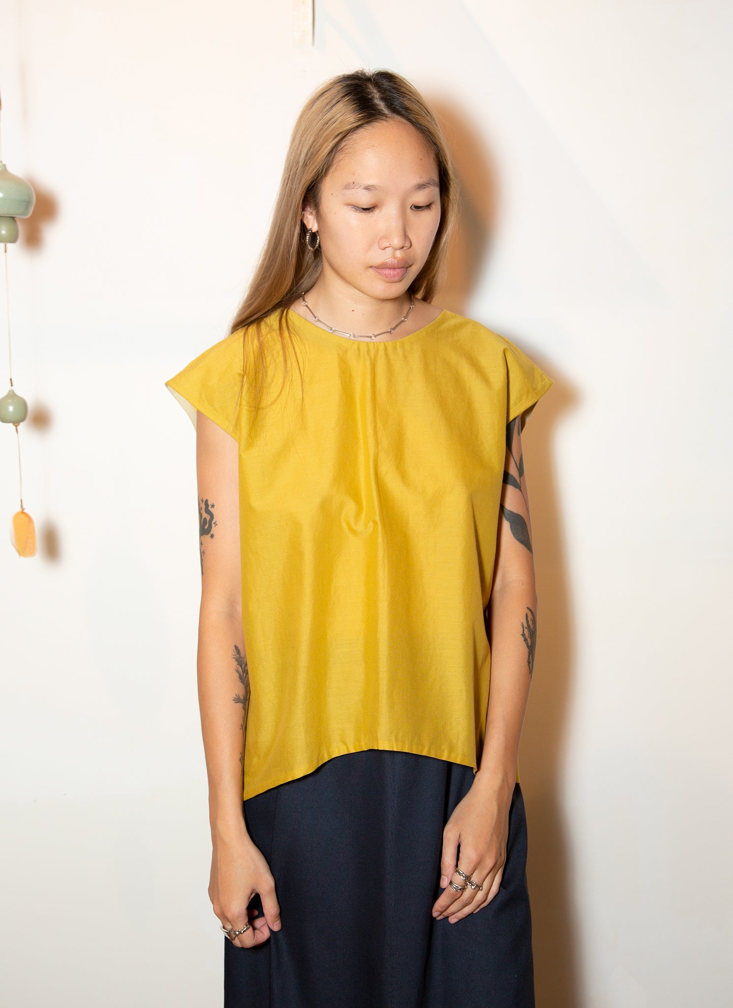 KAAREM Lotus Layered Folded Back Top - Mustard Yellow | Garmentory