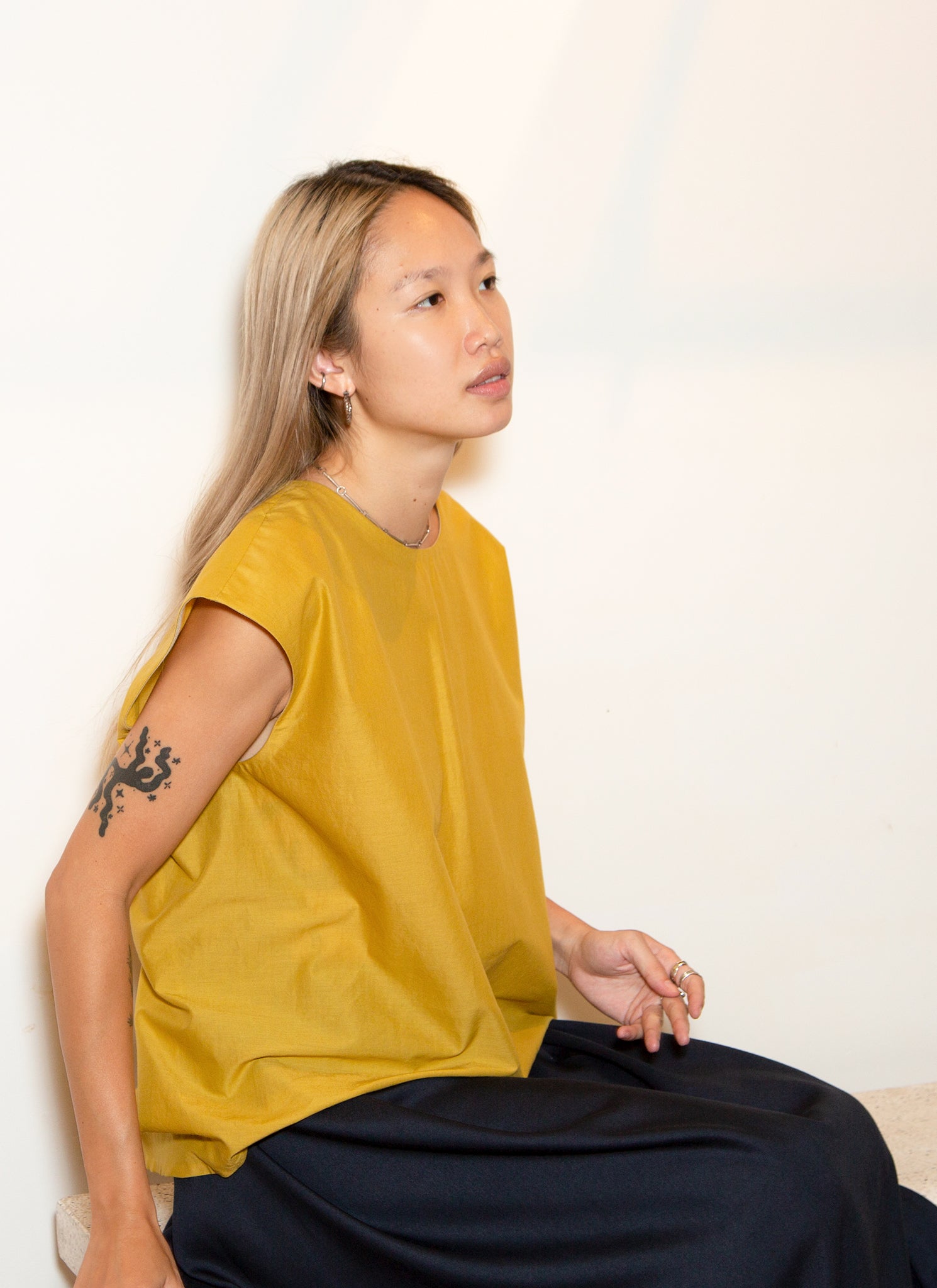 KAAREM Lotus Layered Folded Back Top - Mustard Yellow | Garmentory