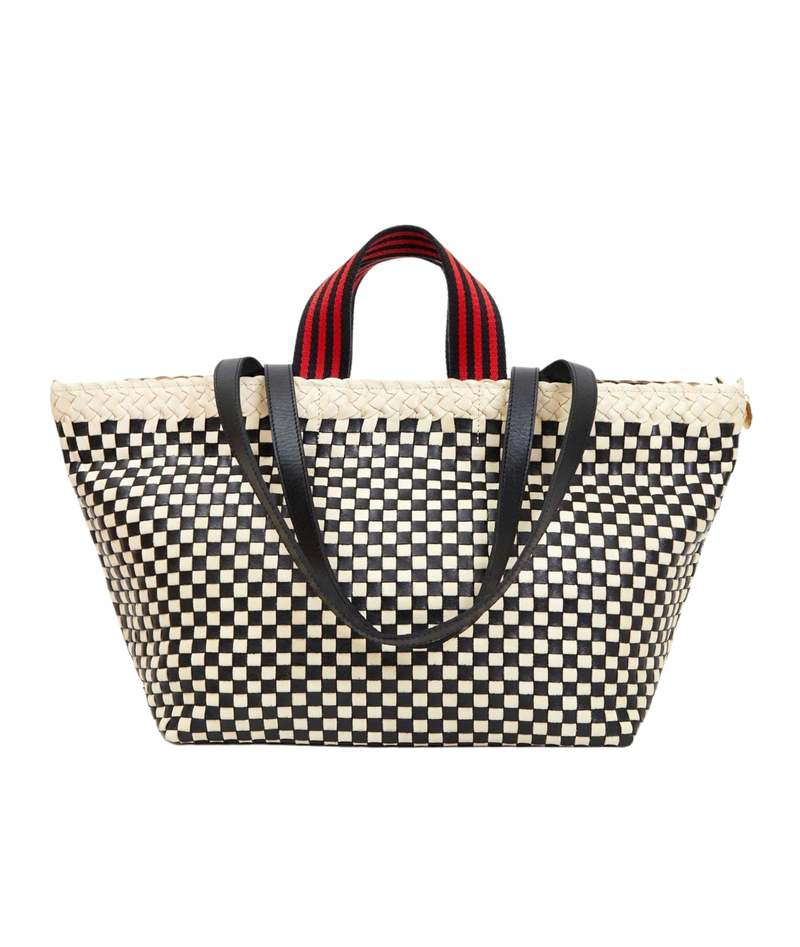 Clare V. Bateau Tote - Black/Cream Boarder Woven Checker | Garmentory