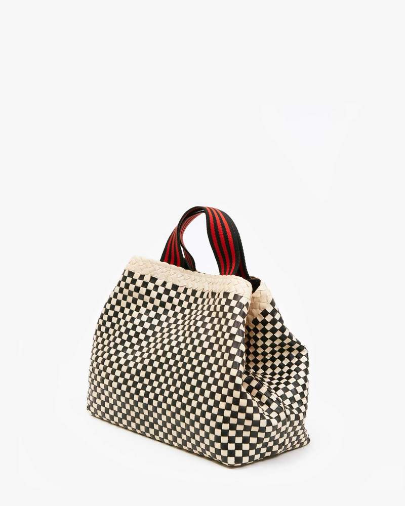 Clare V. Bateau Tote - Black/Cream Boarder Woven Checker | Garmentory