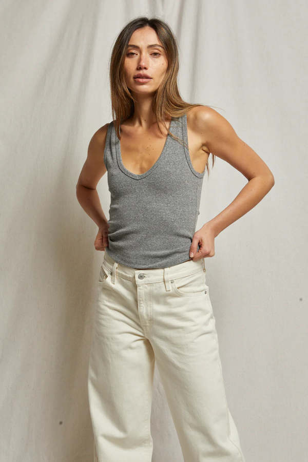Perfect White Tee Maria Structured Rib V-Neck Tank - Dark Heather Grey ...