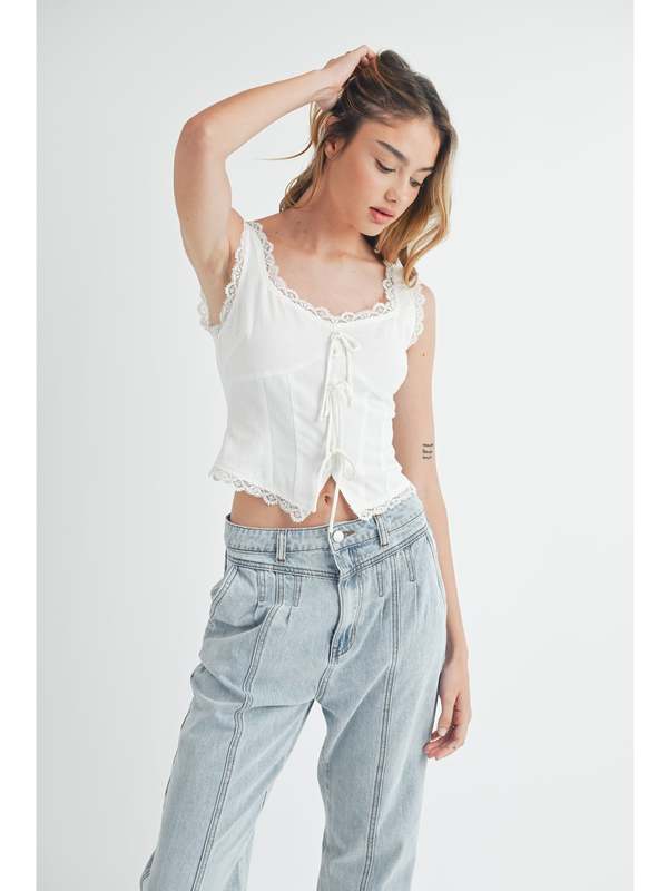 Mable Katie Ribbon Front Corset Top - Off White | Garmentory