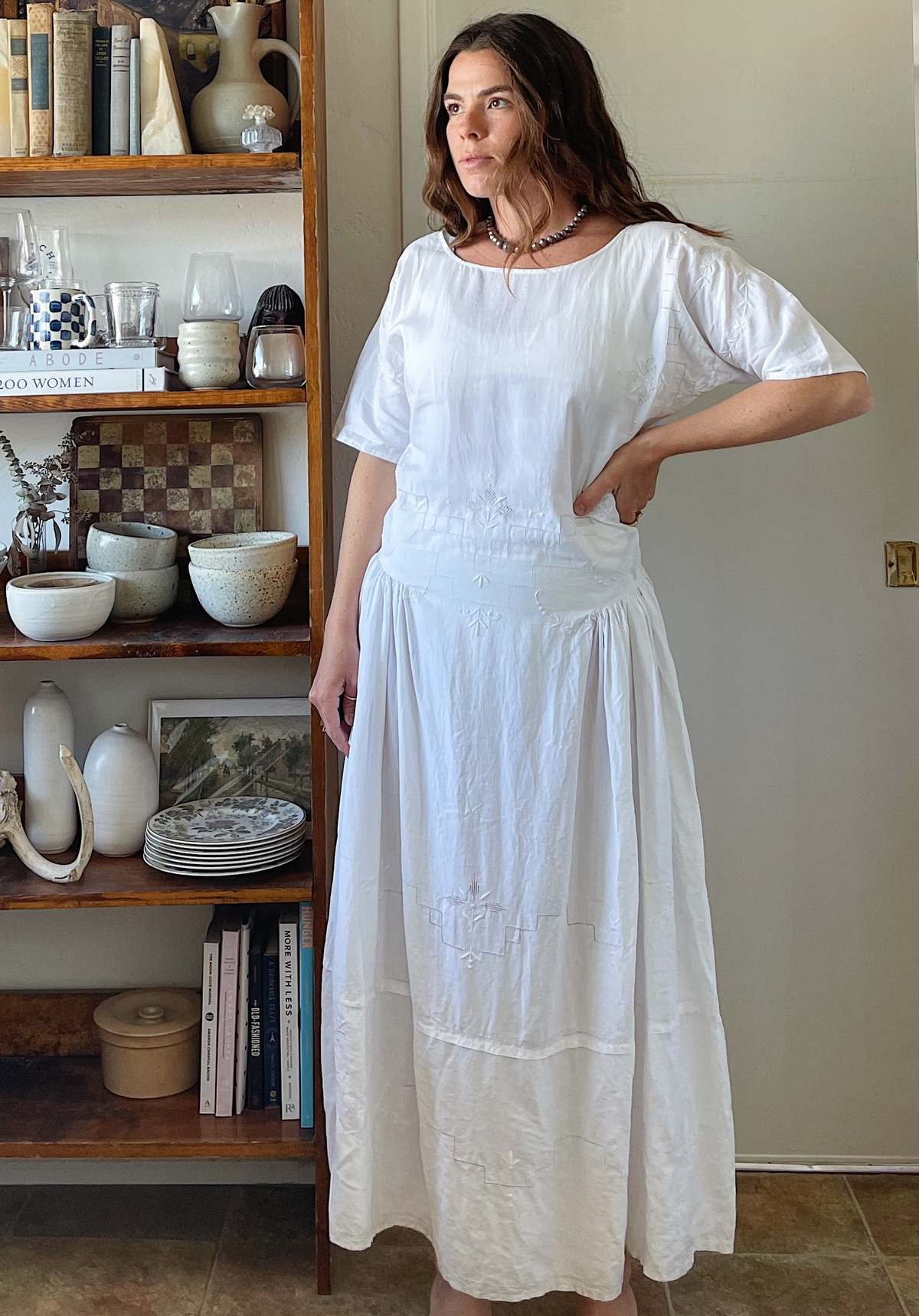 The Ludlow Shop 1920s Cutwork Linen Dress - White | Garmentory