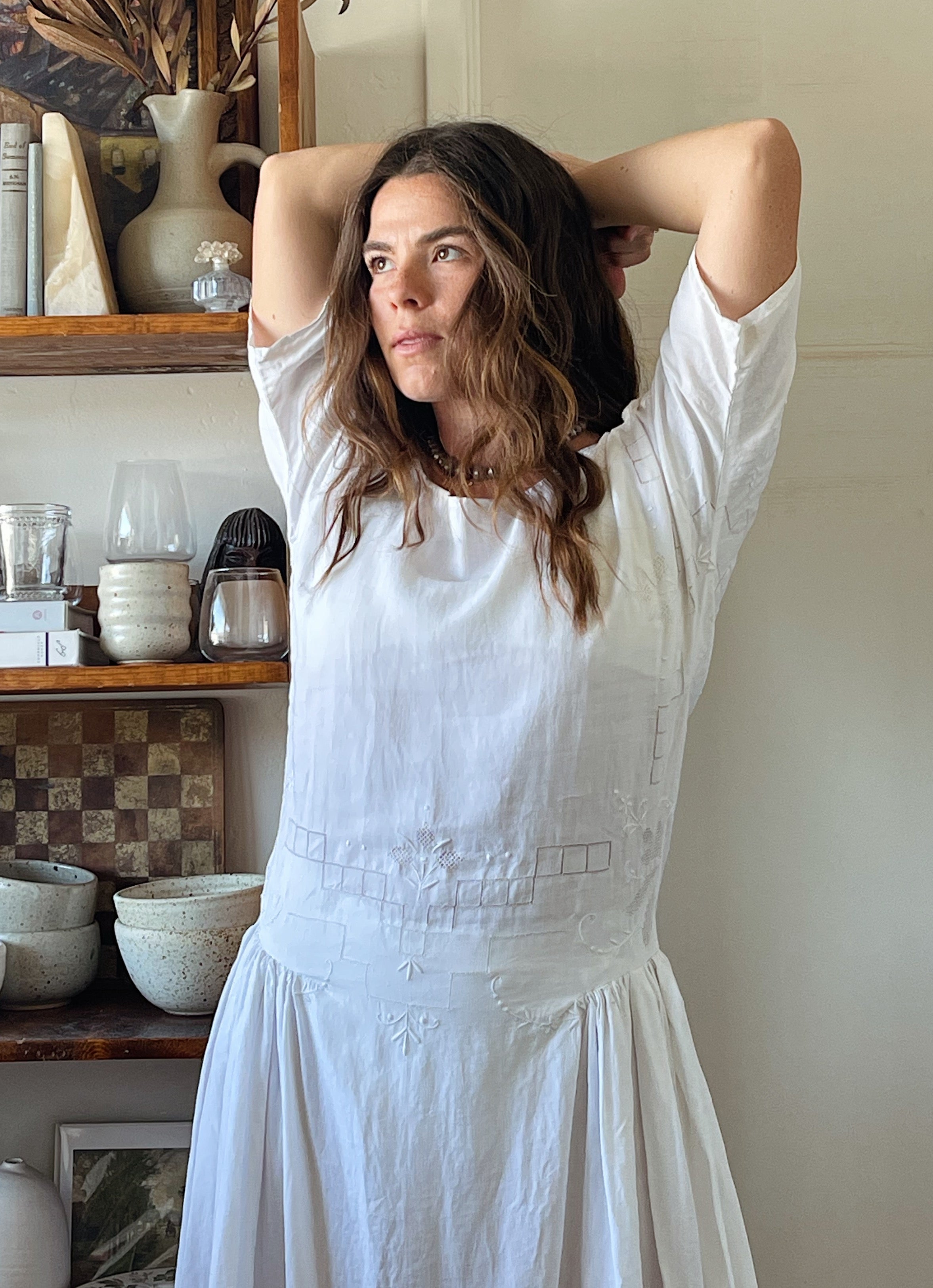 The Ludlow Shop 1920s Cutwork Linen Dress - White | Garmentory
