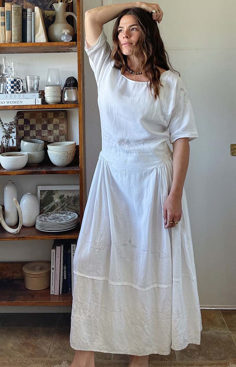 The Ludlow Shop 1920s Cutwork Linen Dress - White | Garmentory