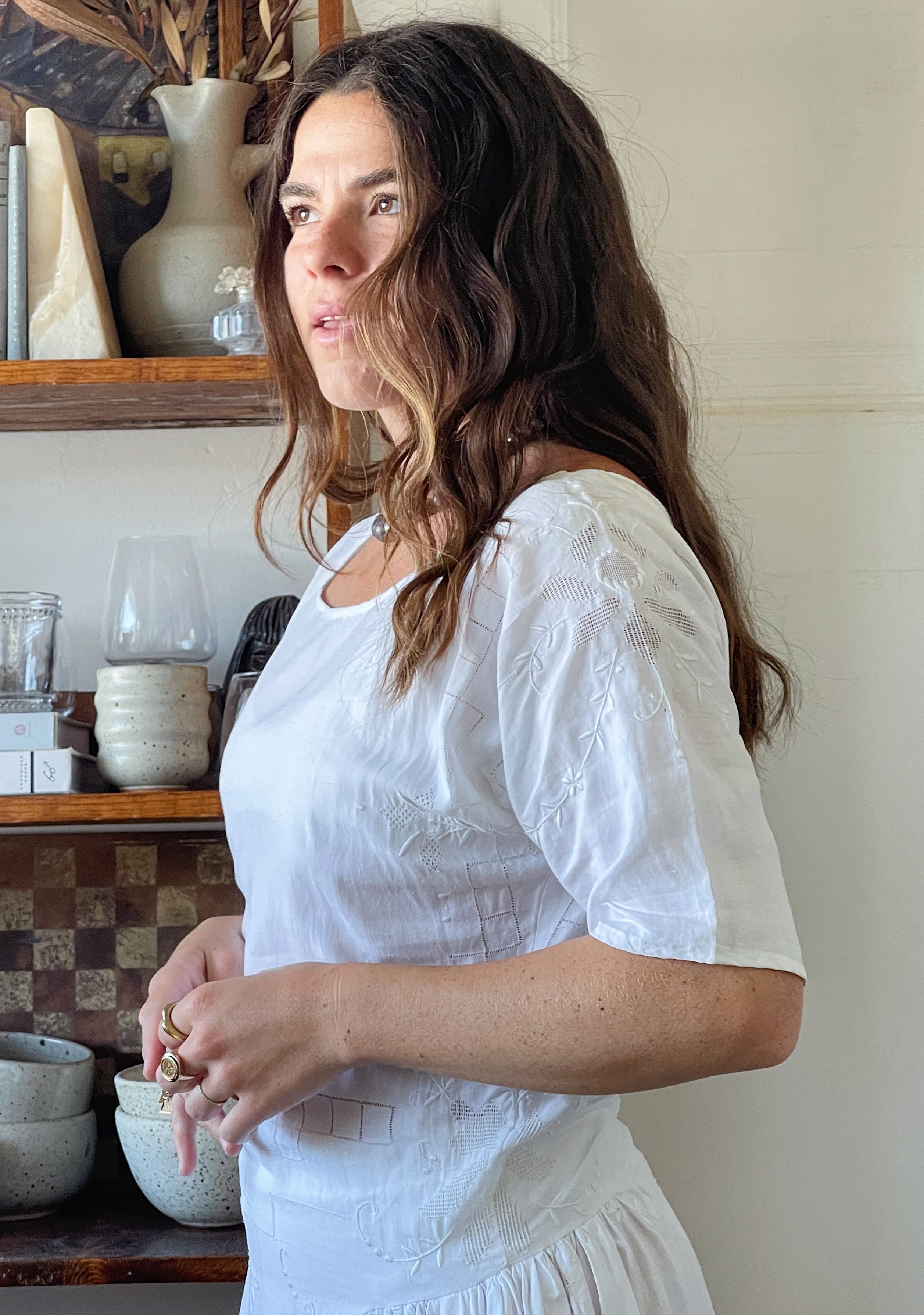 The Ludlow Shop 1920s Cutwork Linen Dress - White | Garmentory