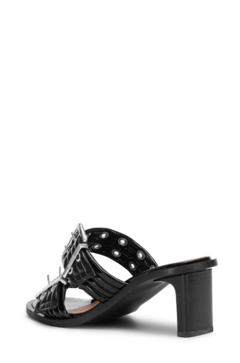 Ganni Feminine Buckle Mule Sandal Naplack - Black | Garmentory
