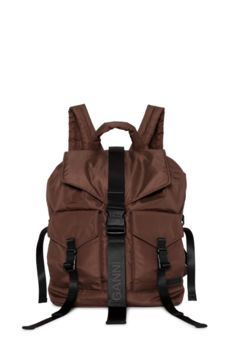 Ganni Recycled Tech Backpack - Chocolate Fondant | Garmentory