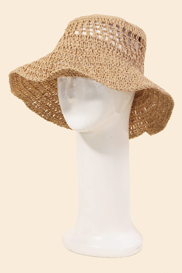 Conrado Vented Straw Paper Weave Bucket Hat - Khaki | Garmentory