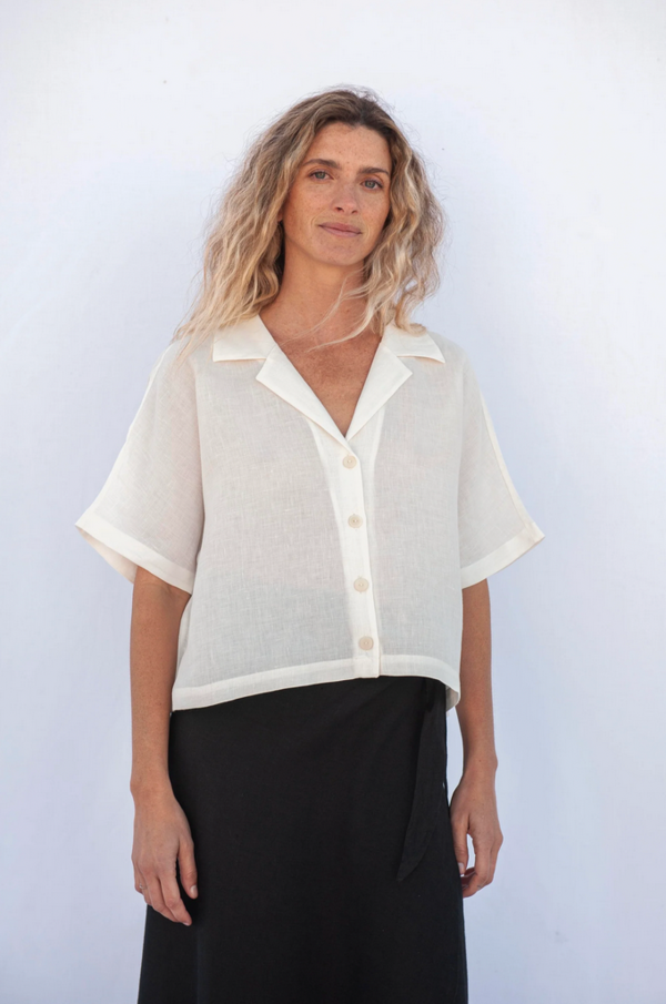 Jungle Folk Elise Linen Blouse - Ivory | Garmentory