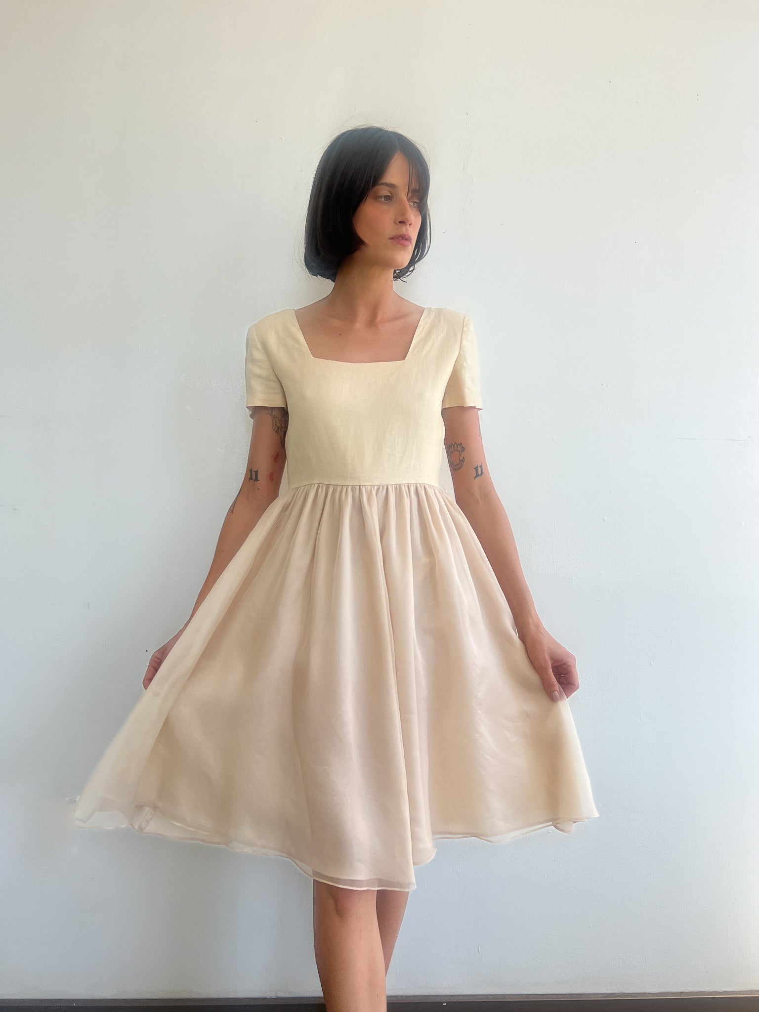 Vintage Tulle Fit + Flare Dress - Cream | Garmentory