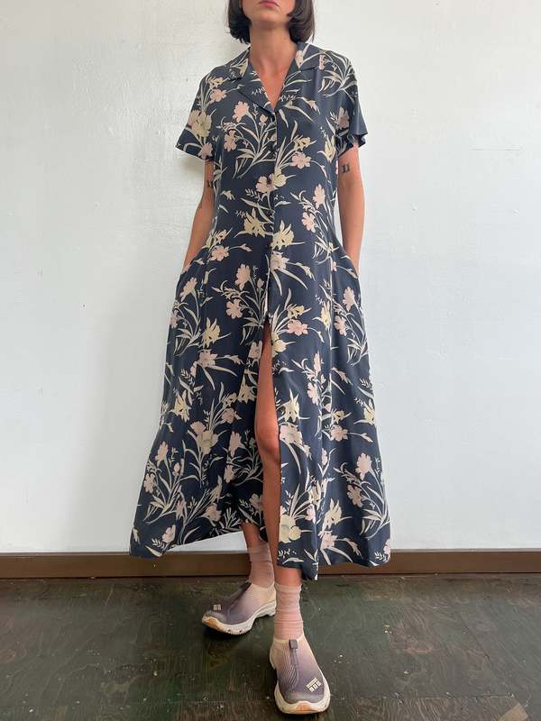 Vintage Silk Blooms Dress - Slate | Garmentory