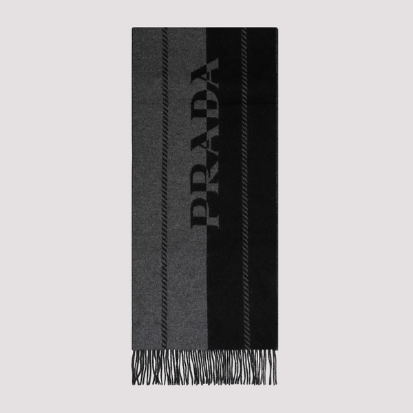 Prada Small Wool With Jacquard Logo Scarf - Black/Gray | Garmentory