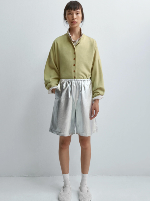 Cordera Cotton & Silk Bermuda Shorts - Silver | Garmentory
