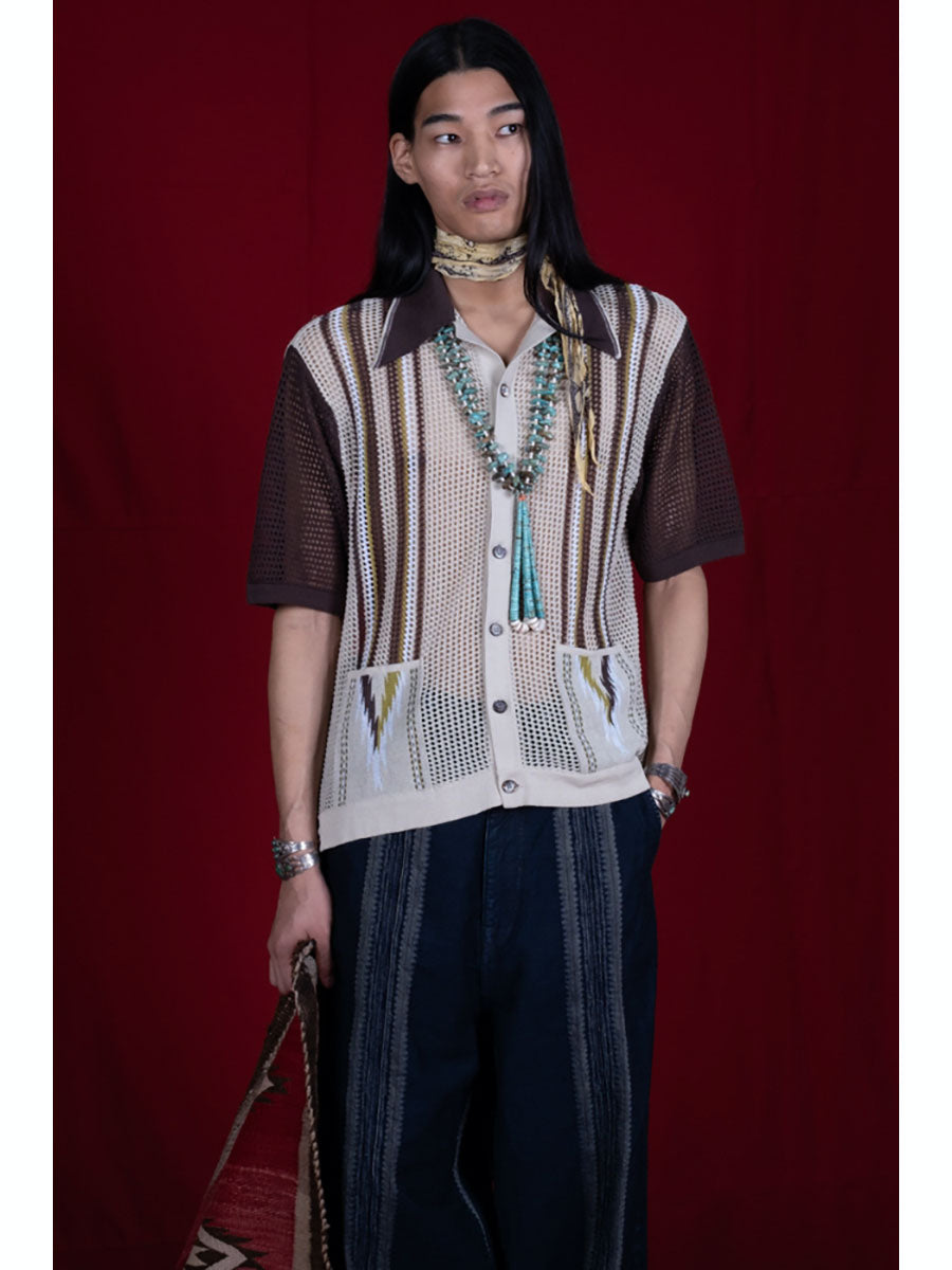 Kapital 12G Mesh Knit Tennessee Cuba Polo - Beige | Garmentory