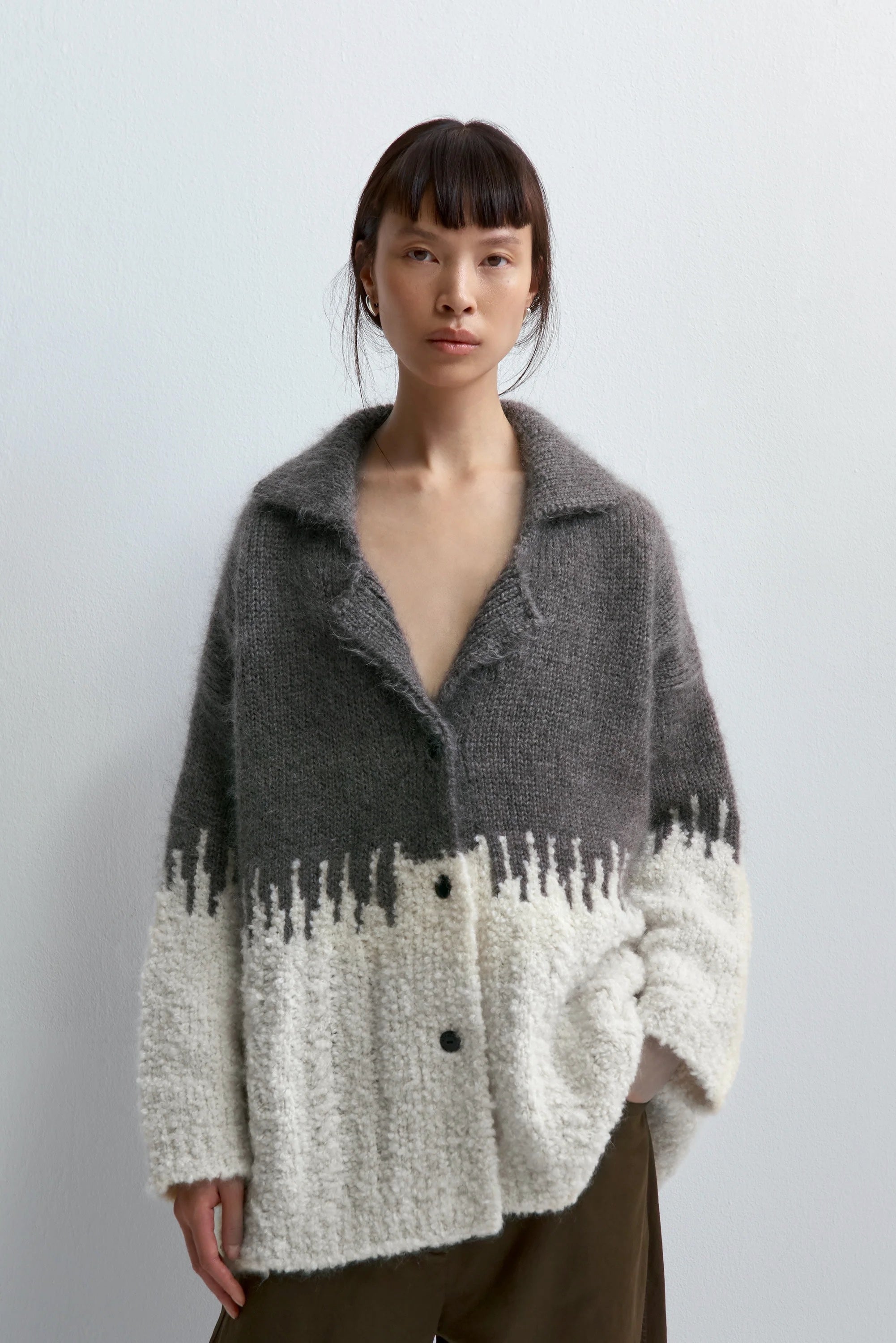 Cordera Silk & Mohair Texture Jacket - Grey/Cream | Garmentory