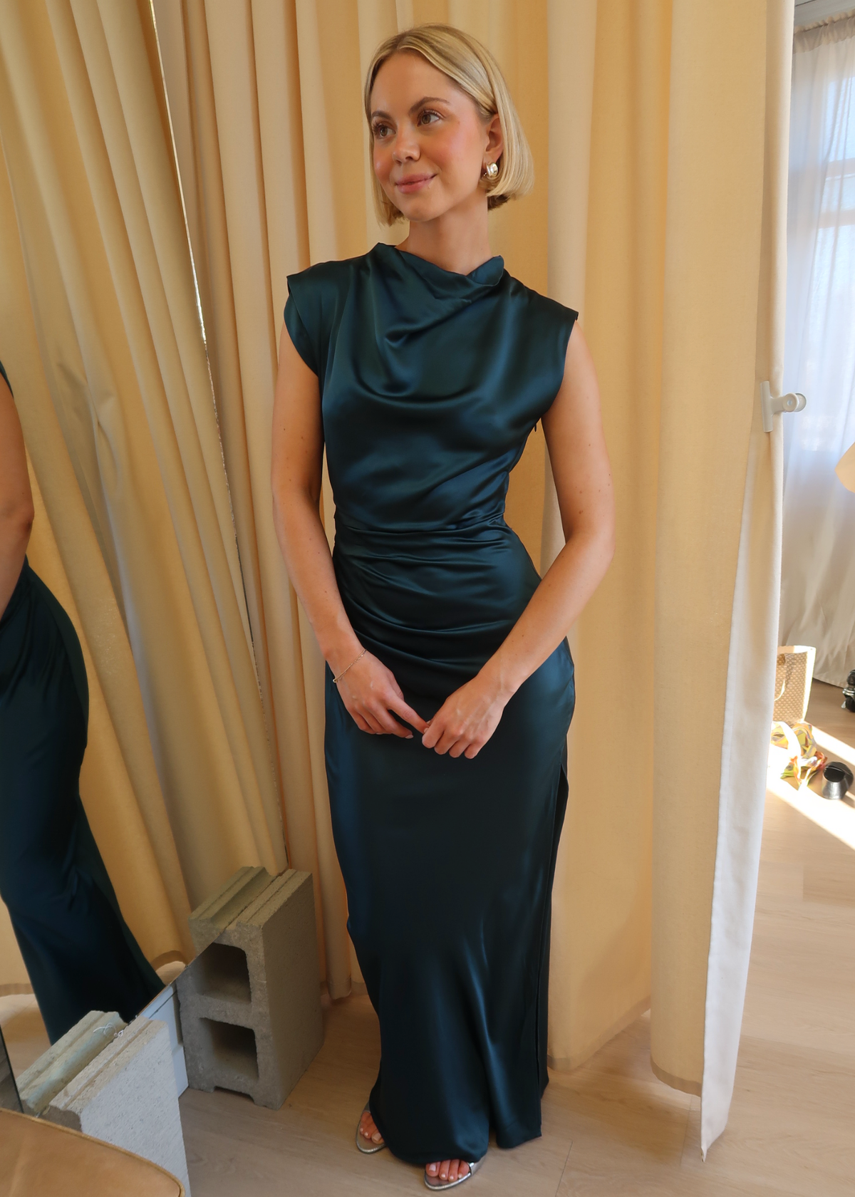 Line & Dot Dede High-Neck Satin Dress | Garmentory