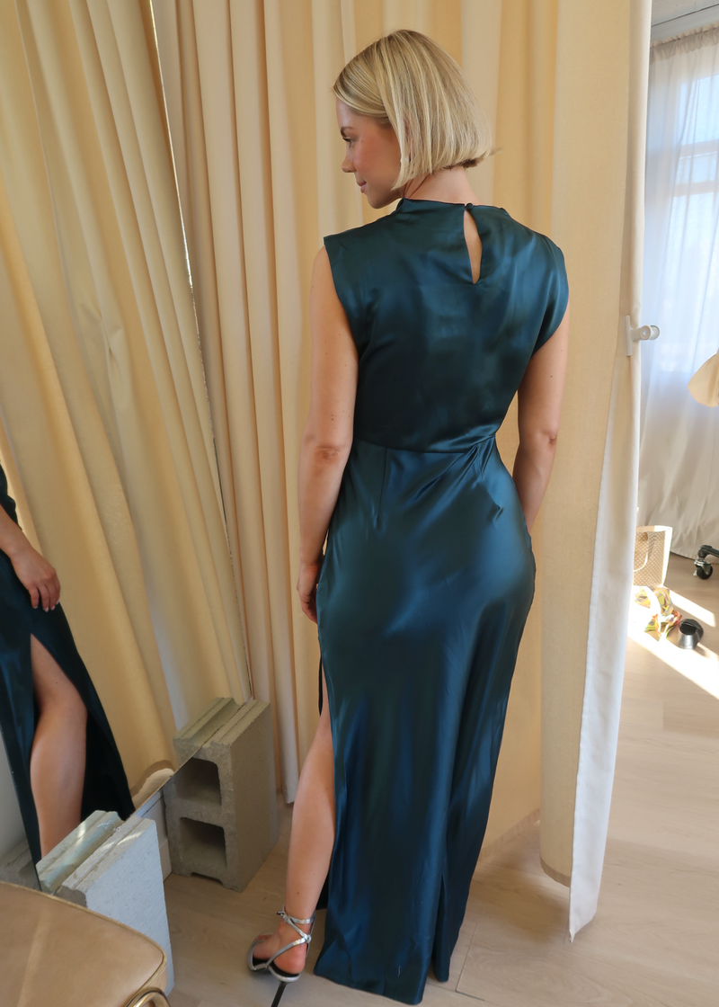 Line & Dot Dede High-Neck Satin Dress | Garmentory
