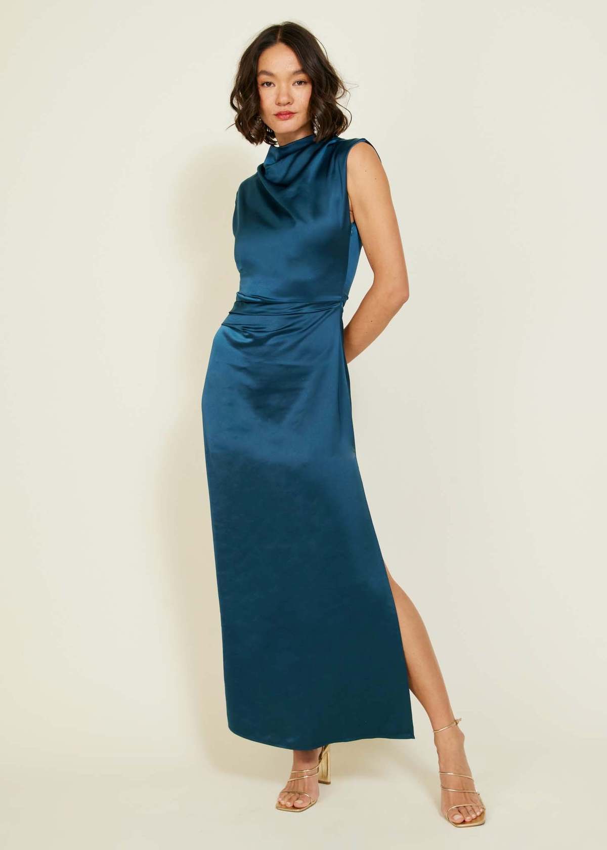 Line & Dot Dede High-Neck Satin Dress | Garmentory