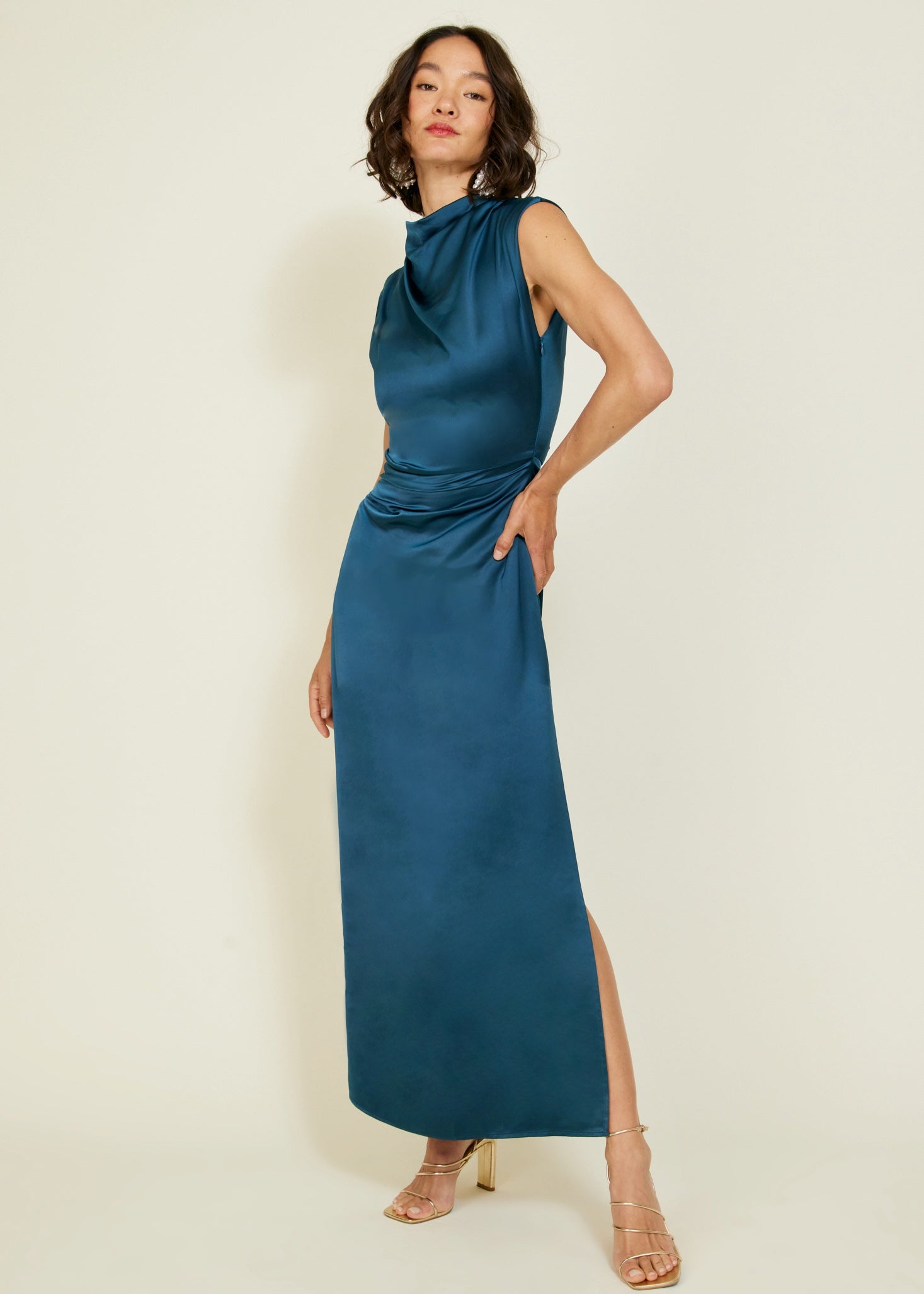 Line & Dot Dede High-Neck Satin Dress | Garmentory