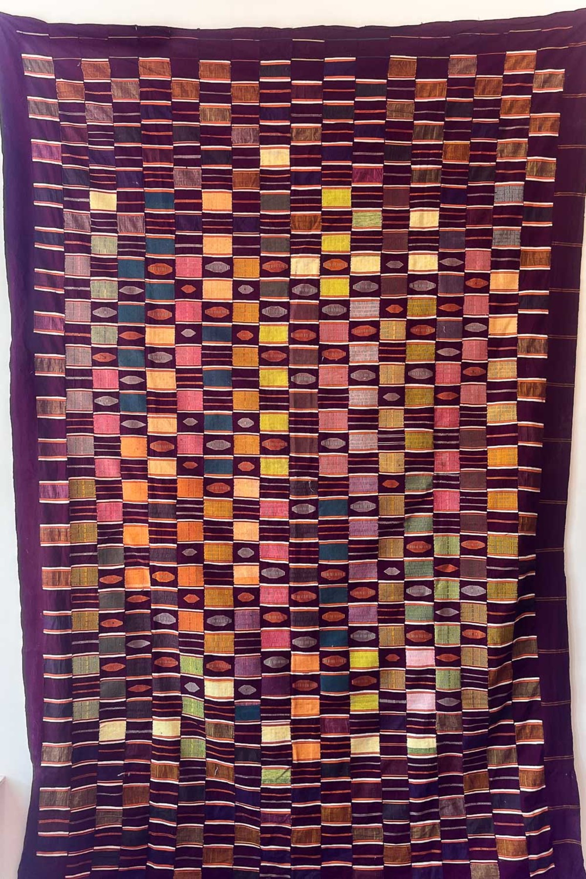 100% Silk BURGUNDY TEXTILE WITH MULTI WOVEN GRIDS | Garmentory