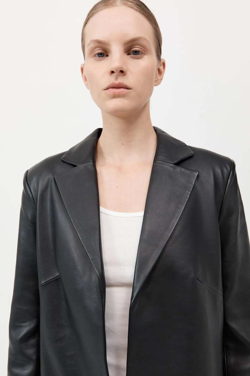 St. Agni Leather Longline Jacket - Black | Garmentory