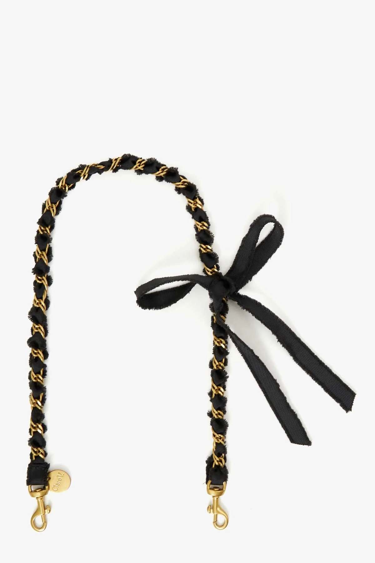 Clare V. Frayed Ribbon Chain Shoulder Strap - Black | Garmentory