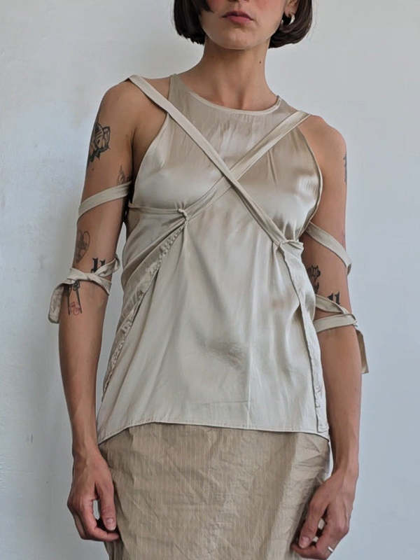 Cava Satin Wrap Blouse - Grey | Garmentory