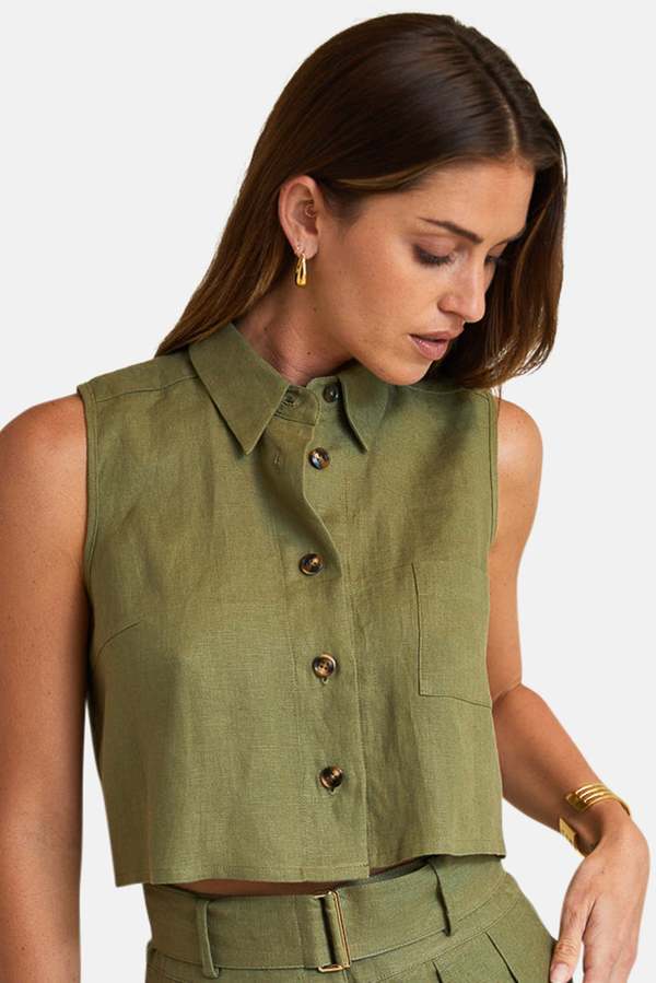 Hevron Katja Linen Shirt - Olive | Garmentory