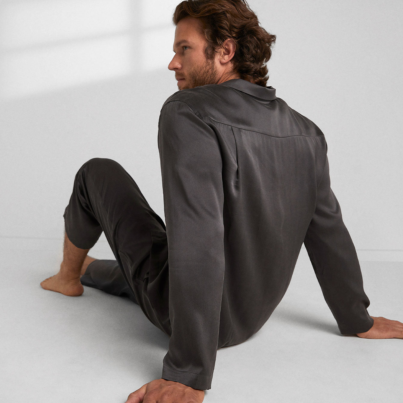 Lahgo Washable Silk Button Up Set - Meditative Grey | Garmentory