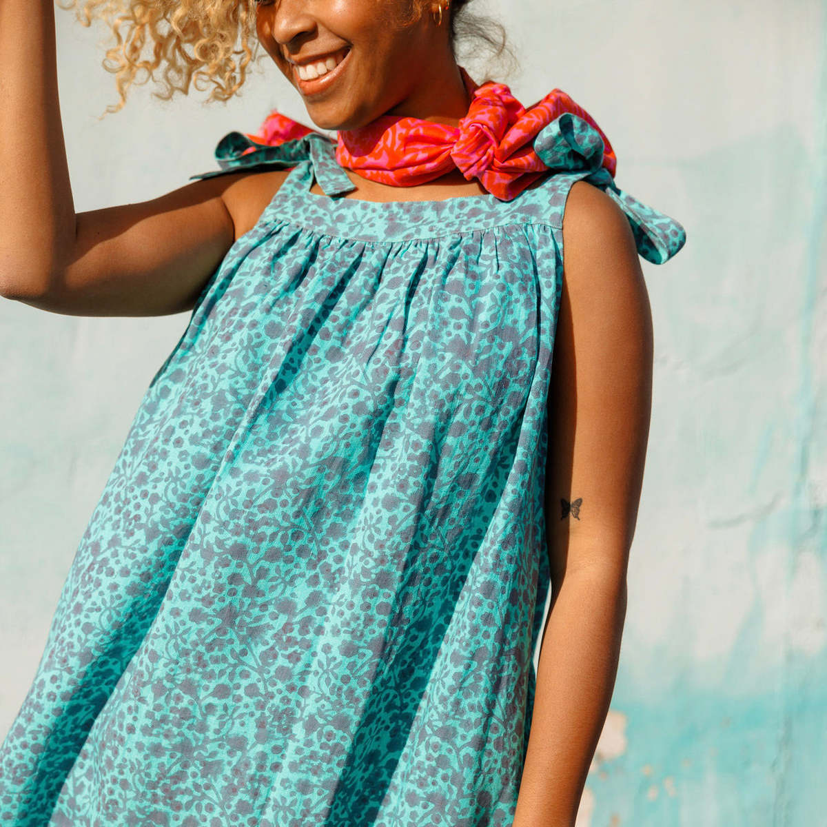 Kate Austin Designs Linen Maxi Mimi Sun Dress - Aqua Melody | Garmentory
