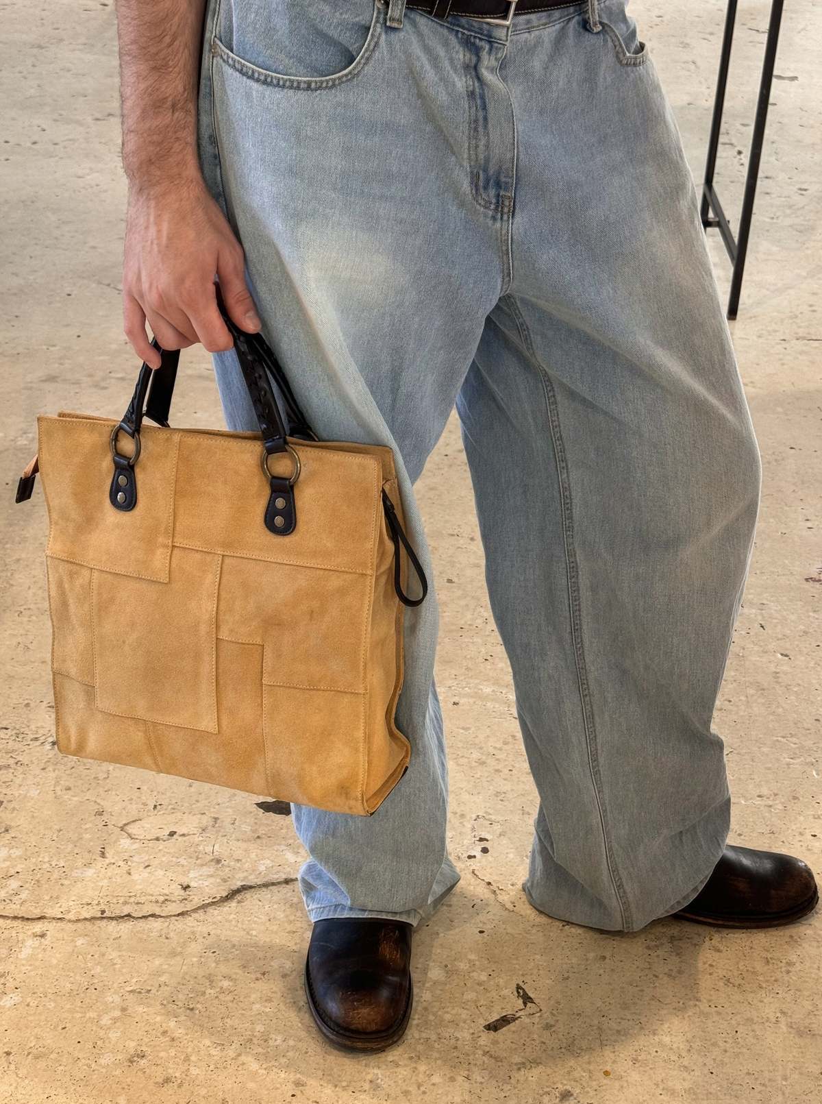 Vintage Suede Patchwork Tote - Tan | Garmentory