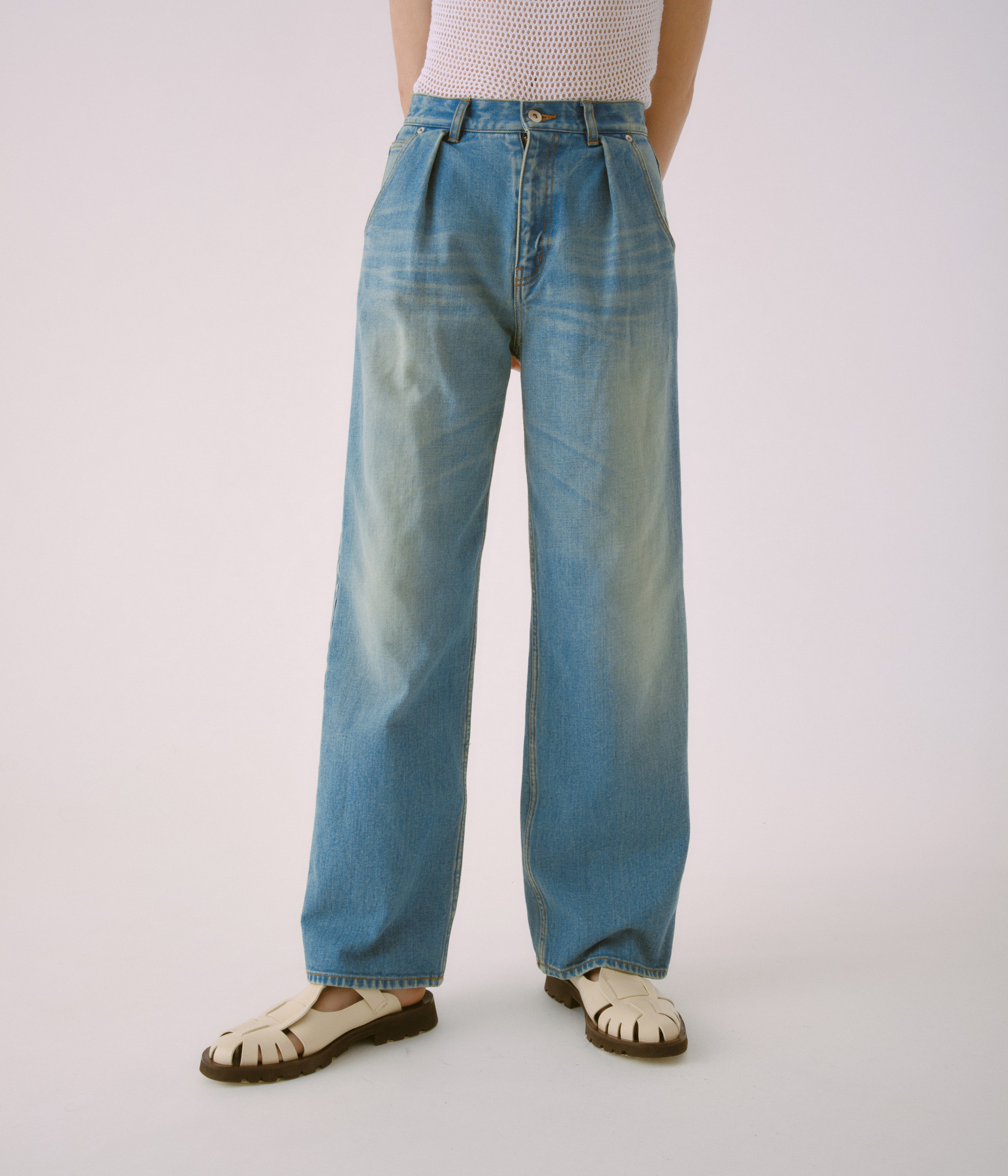 SAYAKA DAVIS NEW YORK Mid Weight Tucked Wide leg Denim - Light Blue ...