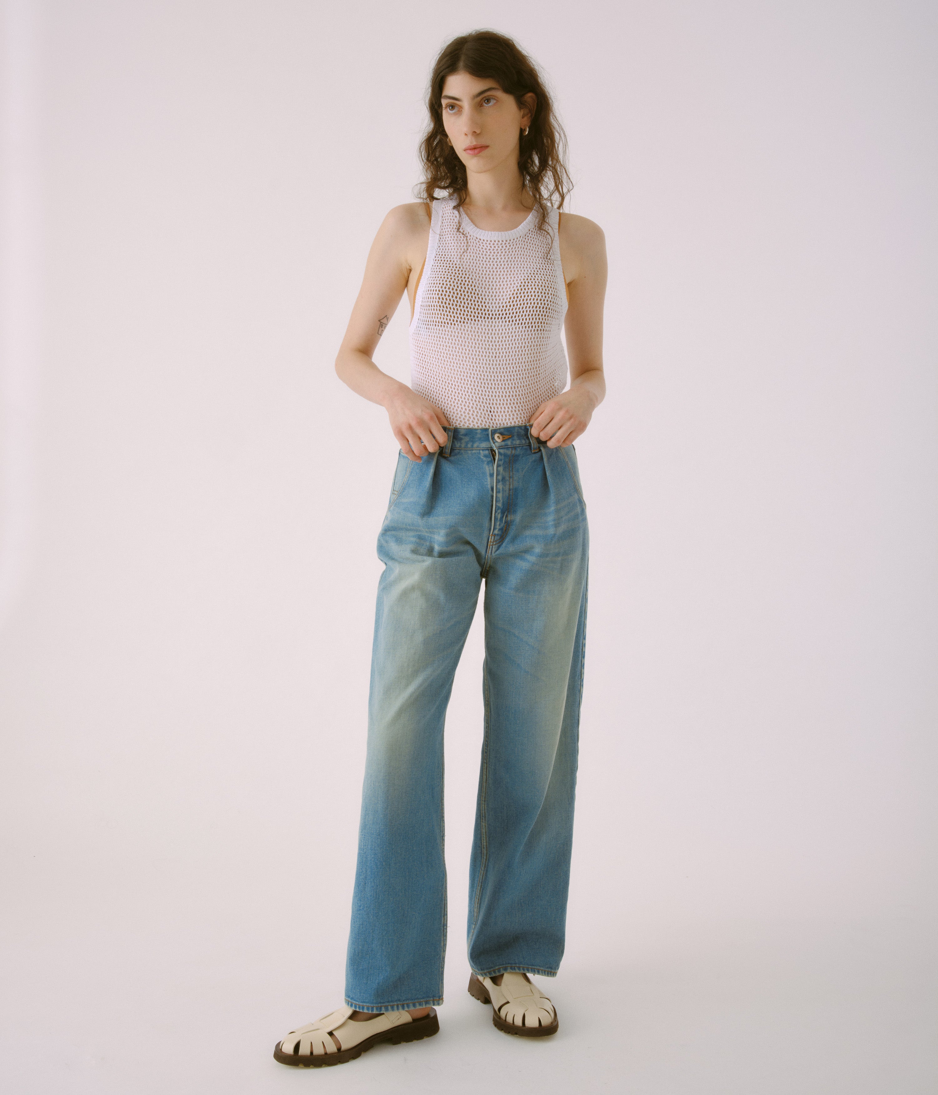 SAYAKA DAVIS NEW YORK Mid Weight Tucked Wide leg Denim - Light Blue ...