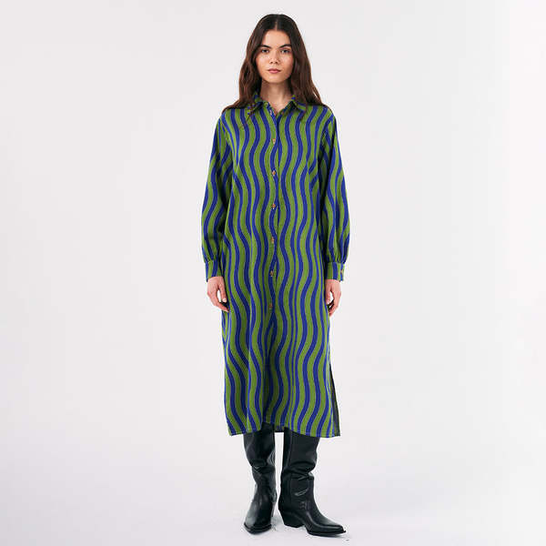 Bobo Choses Woman Waves Print Shirt Dress - Green/Blue | Garmentory