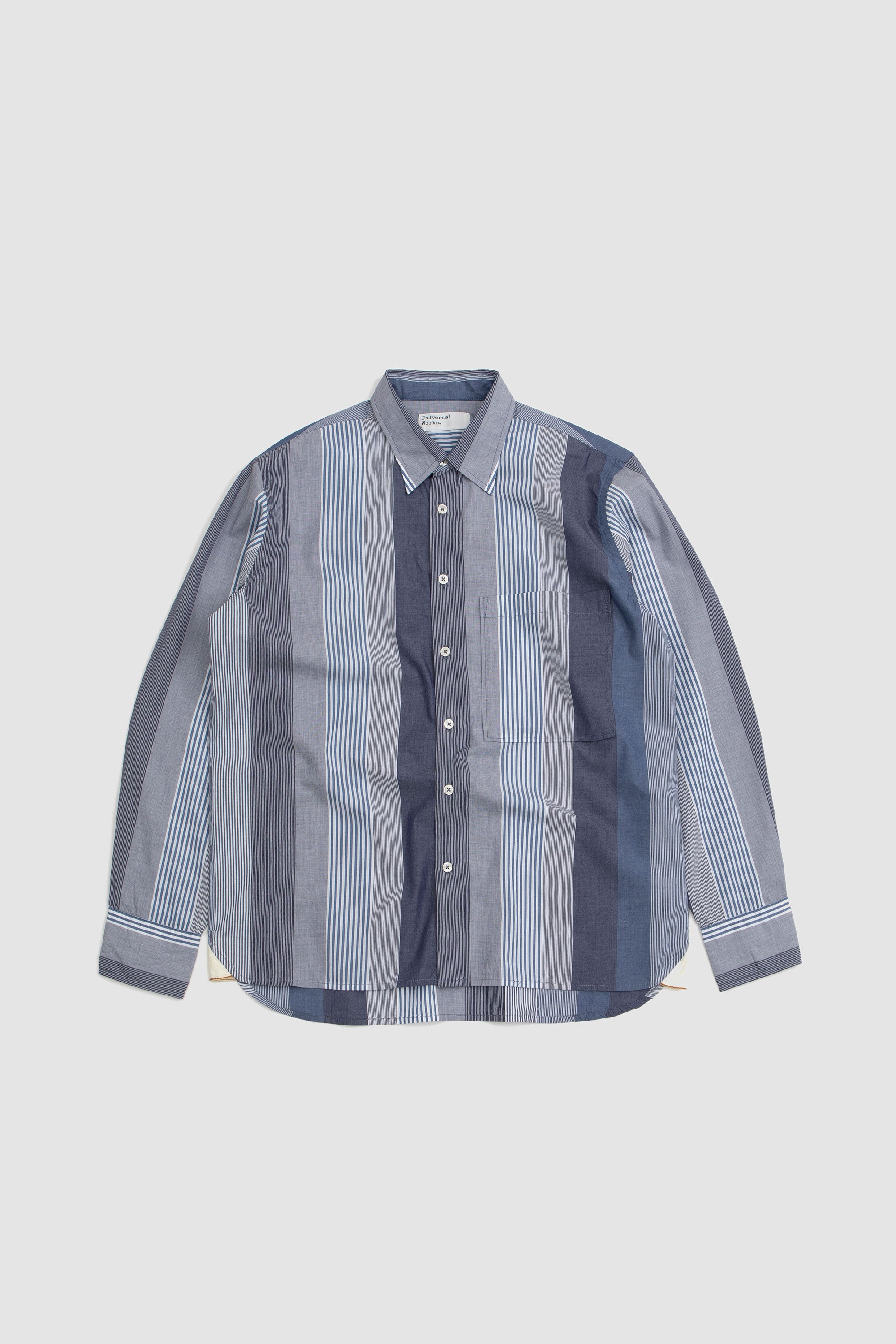Universal Works Square Pocket Multi Stripe Cotton Shirt - Blue | Garmentory