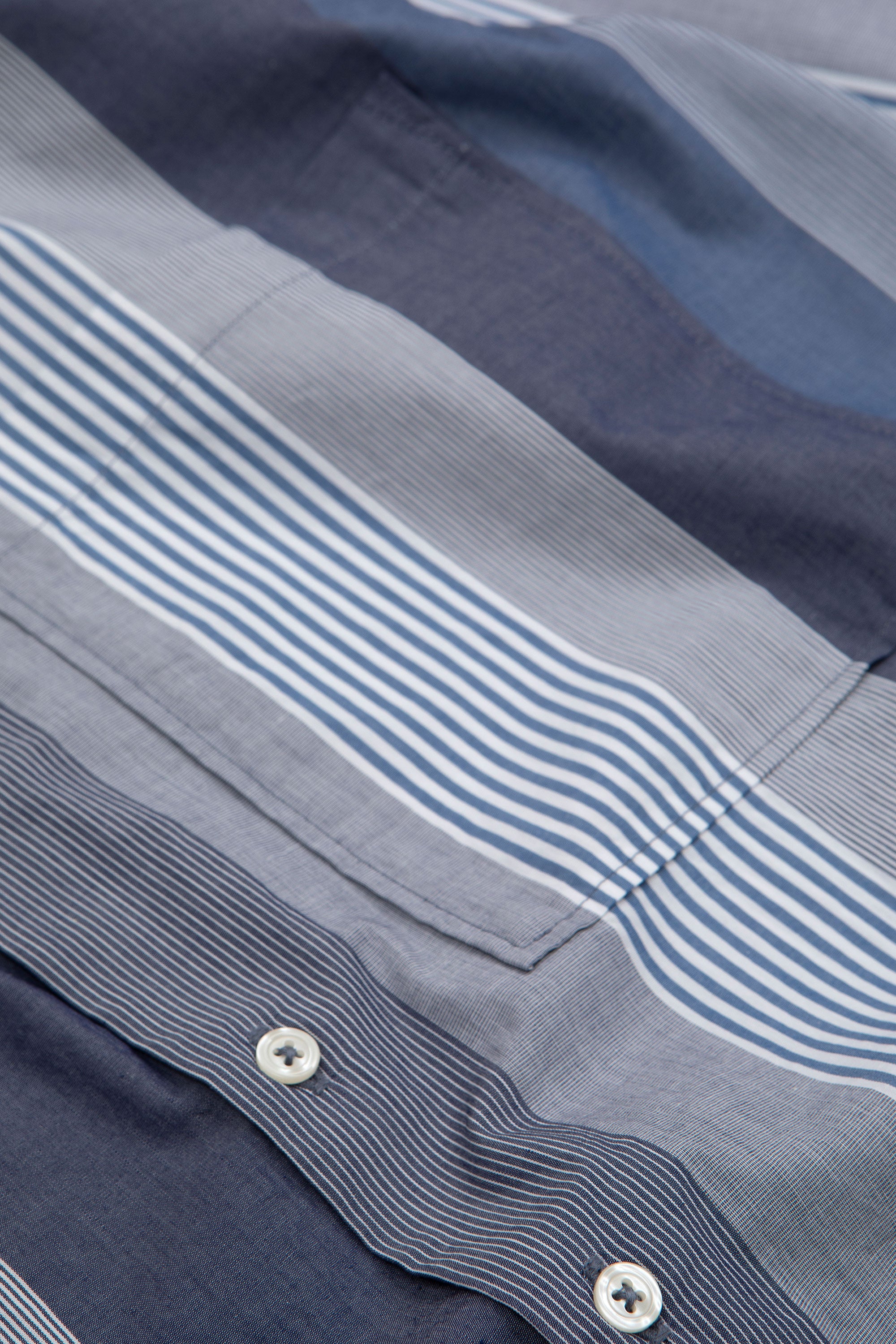 Universal Works Square Pocket Multi Stripe Cotton Shirt - Blue | Garmentory