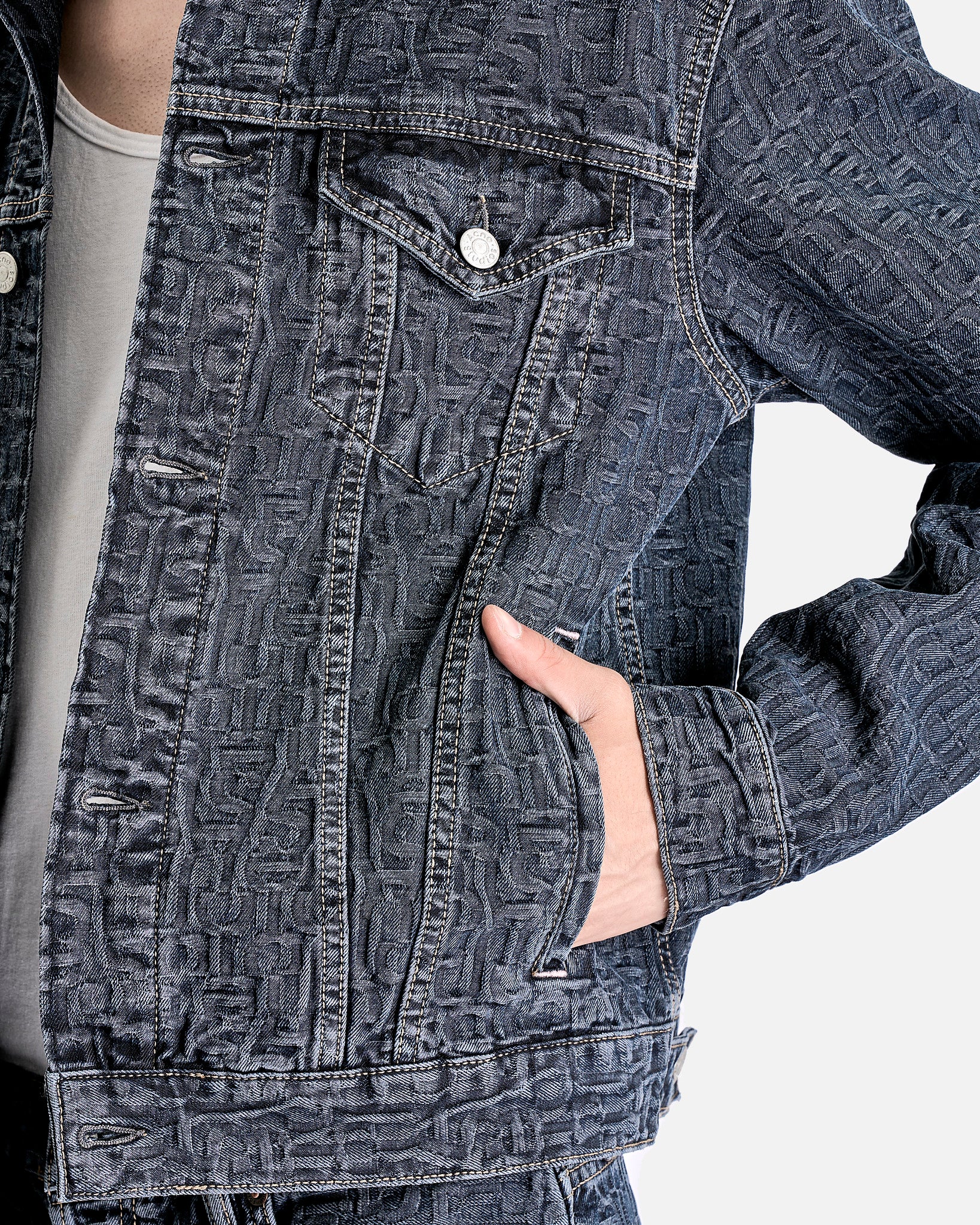 Acne Studios Rye Monogram Denim Jacket - Blue/Black | Garmentory