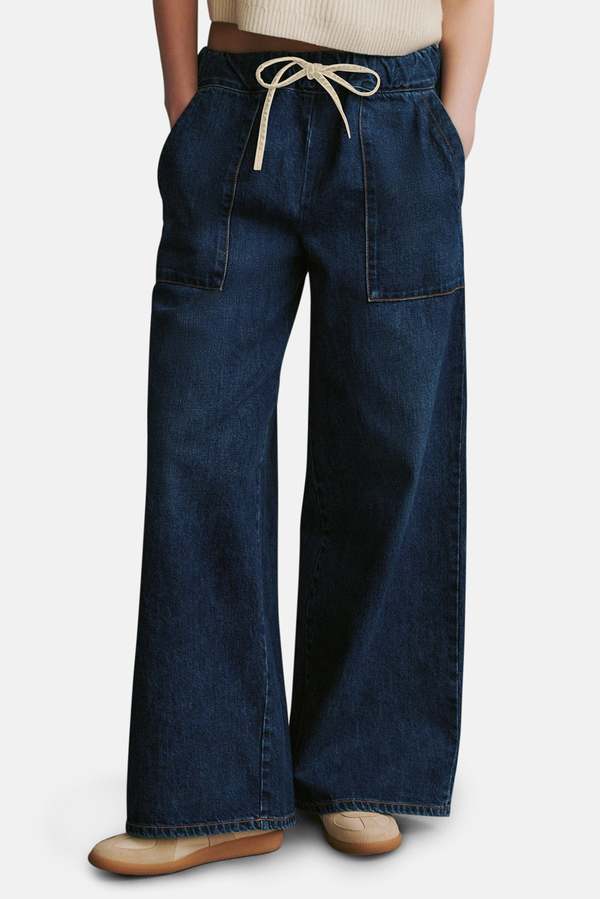 TWP Denim Drawstring With Pockets Pant - Dark Wash | Garmentory