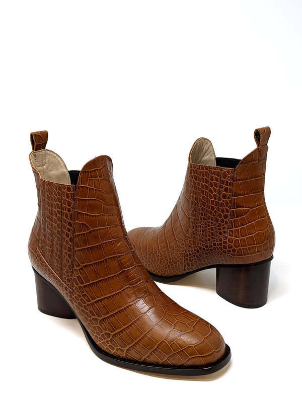 Sylven New York 7 Bosco Croc Embossed Leather boot - Cognac | Garmentory