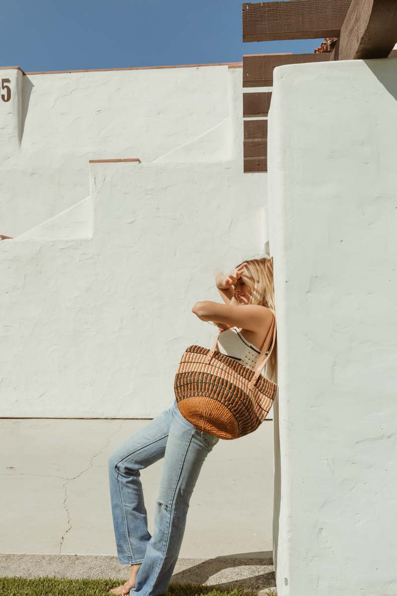 Jenna Bee Sisal Basket Bag - Brown Stripes | Garmentory