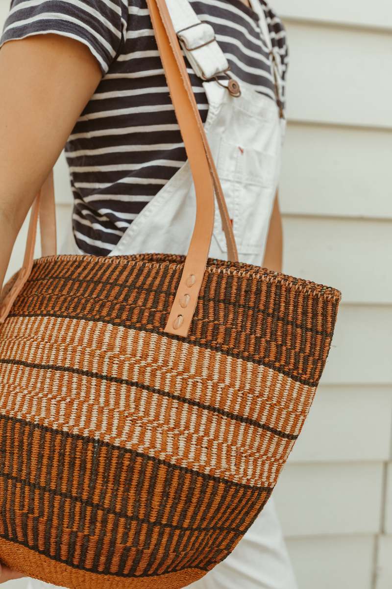Jenna Bee Sisal Basket Bag - Brown Stripes | Garmentory