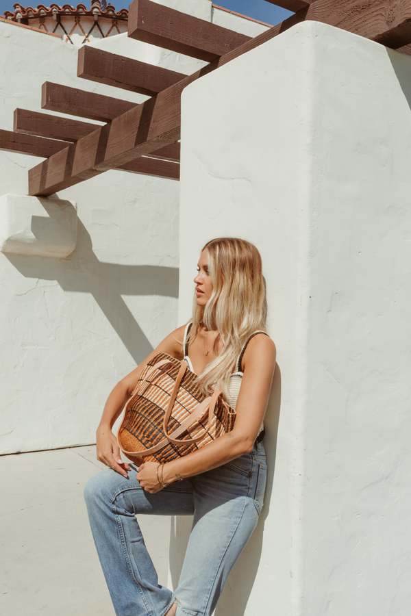 Jenna Bee Sisal Basket Bag - Brown Stripes | Garmentory