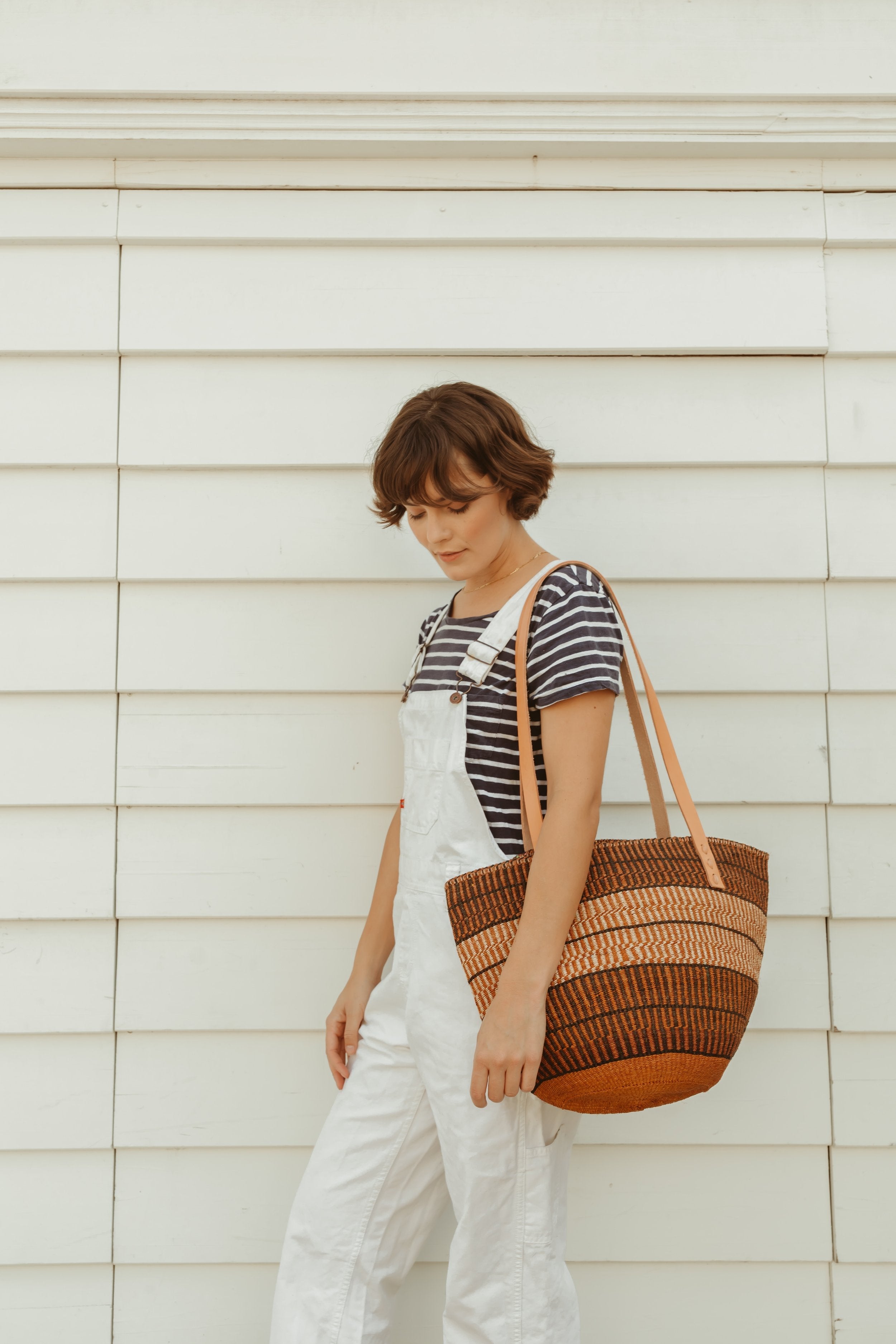 Jenna Bee Sisal Basket Bag - Brown Stripes | Garmentory